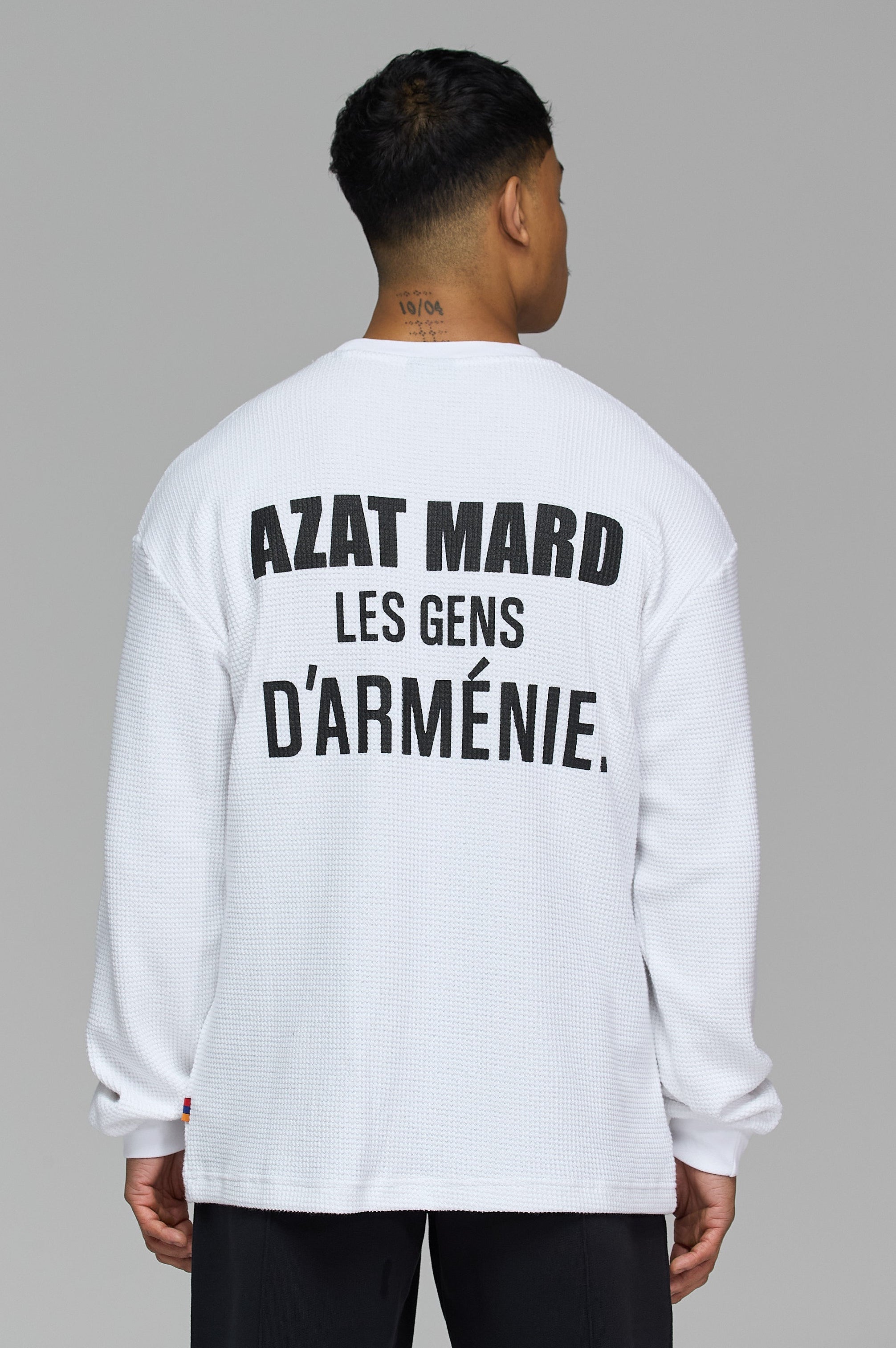 LES GENS WHITE RELAXED WAFFLE LONG SLEEVE T-SHIRT | Azat Mard